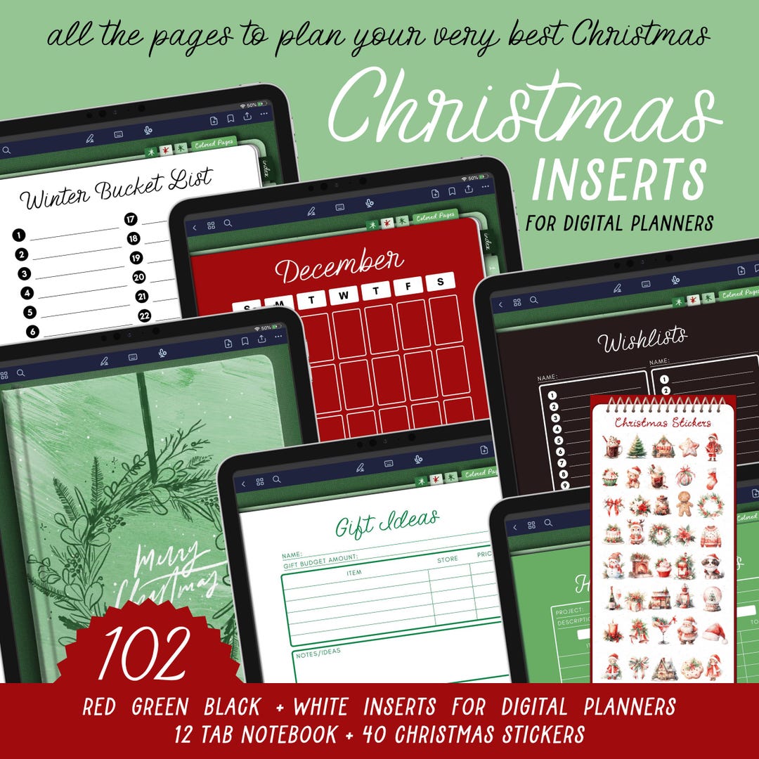Digital Christmas Planner Inserts Goodnotes Notebook & Digital Stickers ...