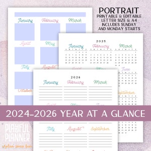 2025 2026 Calendar Bundle Printable Editable Portrait Monthly Calendars ...