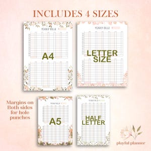 Printable Yearly Bill Tracker: Floral Fillable PDF (A4, A5, Letter) - Etsy