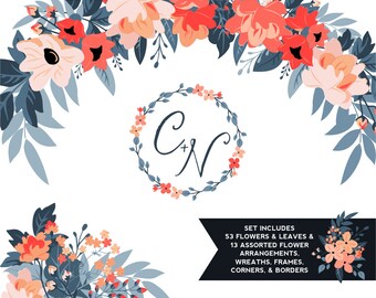 Coral and Navy Blue | Etsy