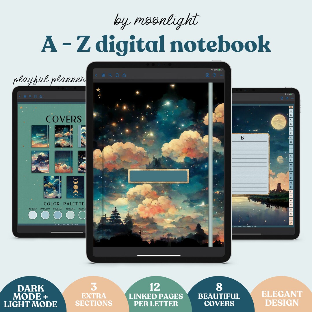 A to Z Alphabet Digital Notebook With Hyperlinked Tabs, Lined Pages, 8 ...