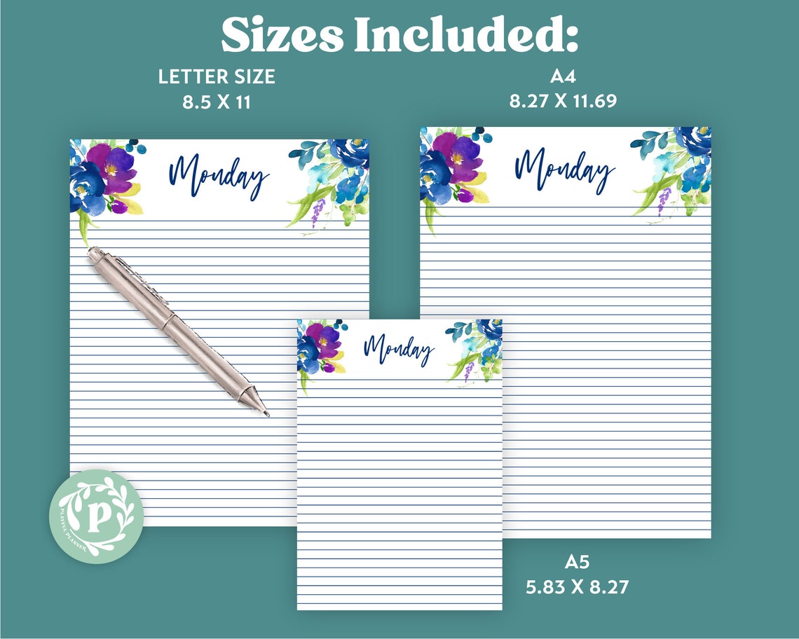 Printable Floral Daily Lined Journal Inserts Bundle Includes | Etsy