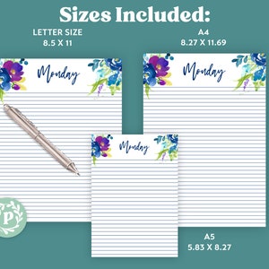 Printable Floral Daily Lined Journal Inserts Bundle Includes 14 Designs ...