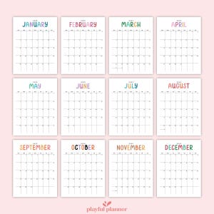 2025 2026 Printable Calendar Bundle Editable Portrait Monthly Calendars ...