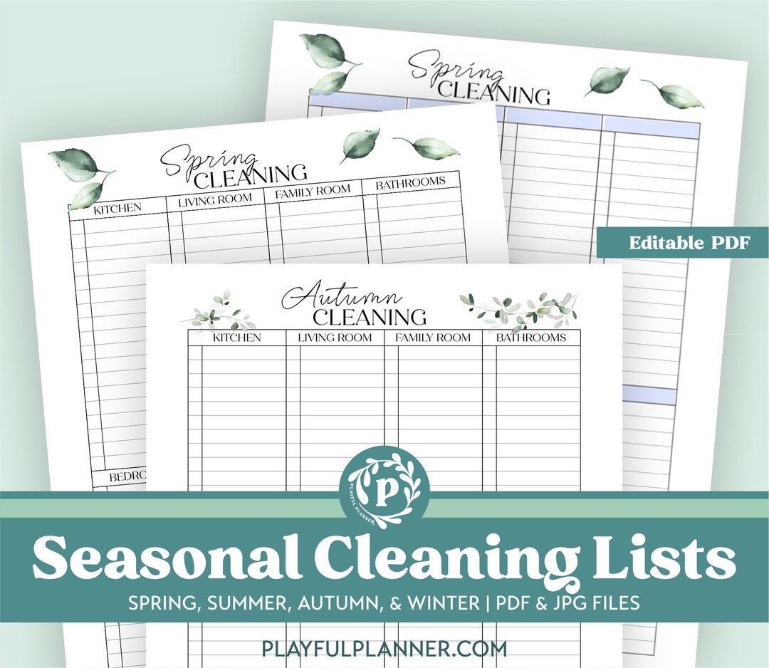 Printable + Editable Seasonal Cleaning Lists Planner Inserts ...