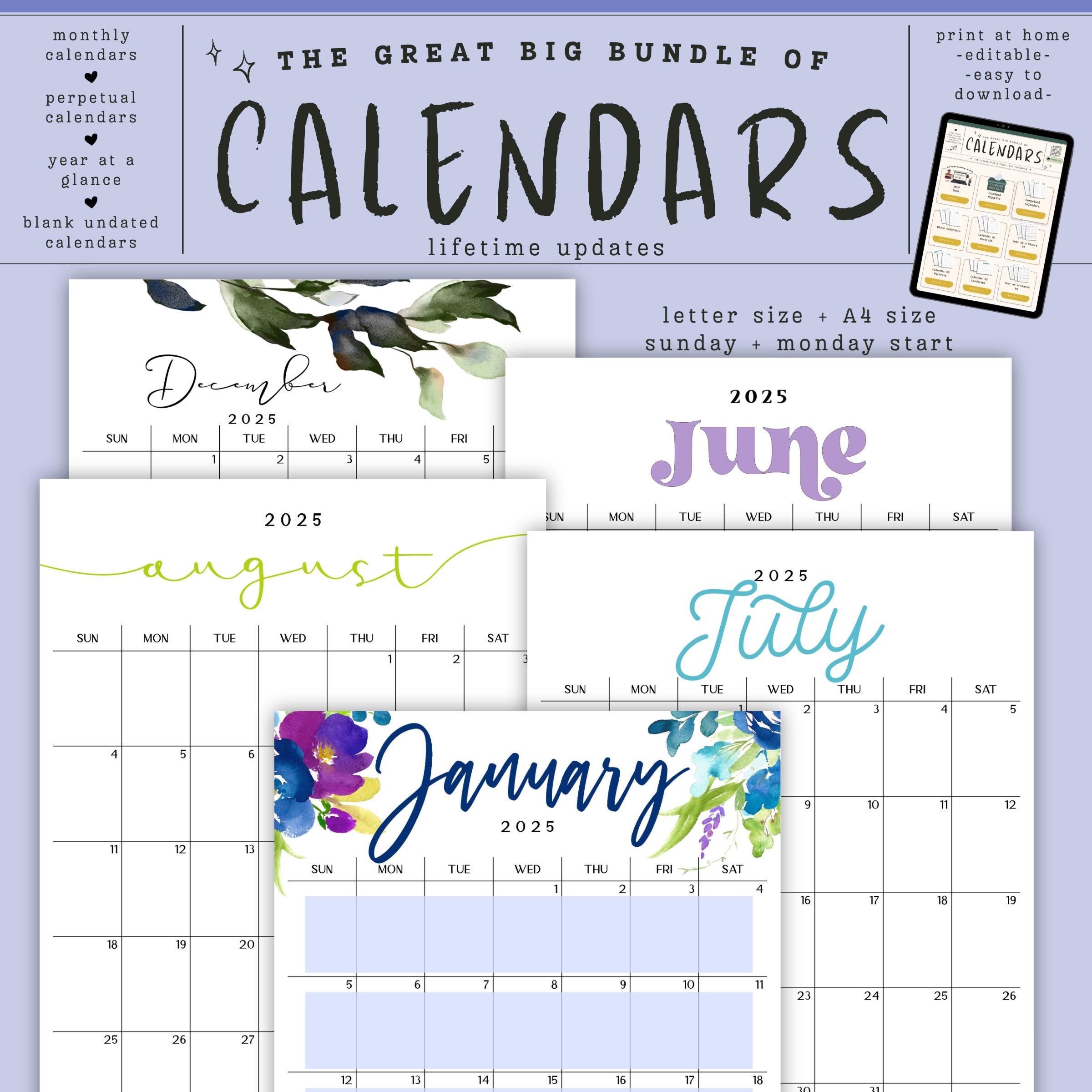 2025 - 2027 Calendar Lifetime Bundle| Printable and Editable Portrait ...