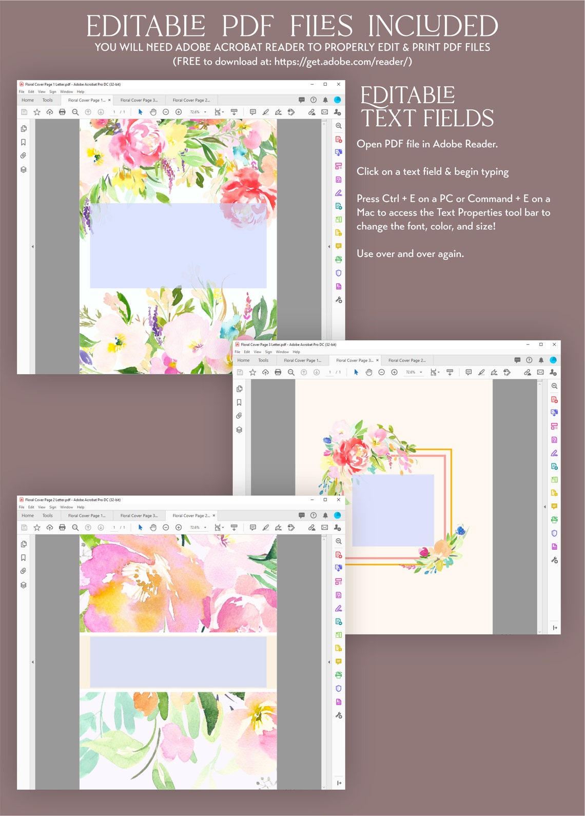 Printable Planner Cover Page Insert Editable PDF Files in A5 | Etsy