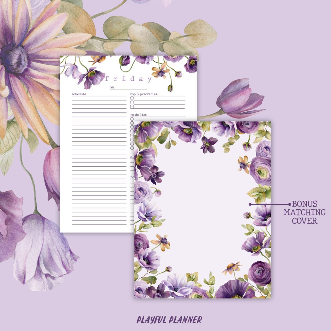 Purple Daily Planner Printable: Fillable PDF, A4 A5 Letter Sizes ...