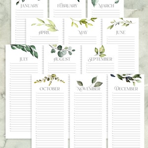 Editable Botanical Printable Perpetual Calendar | Watercolor List ...