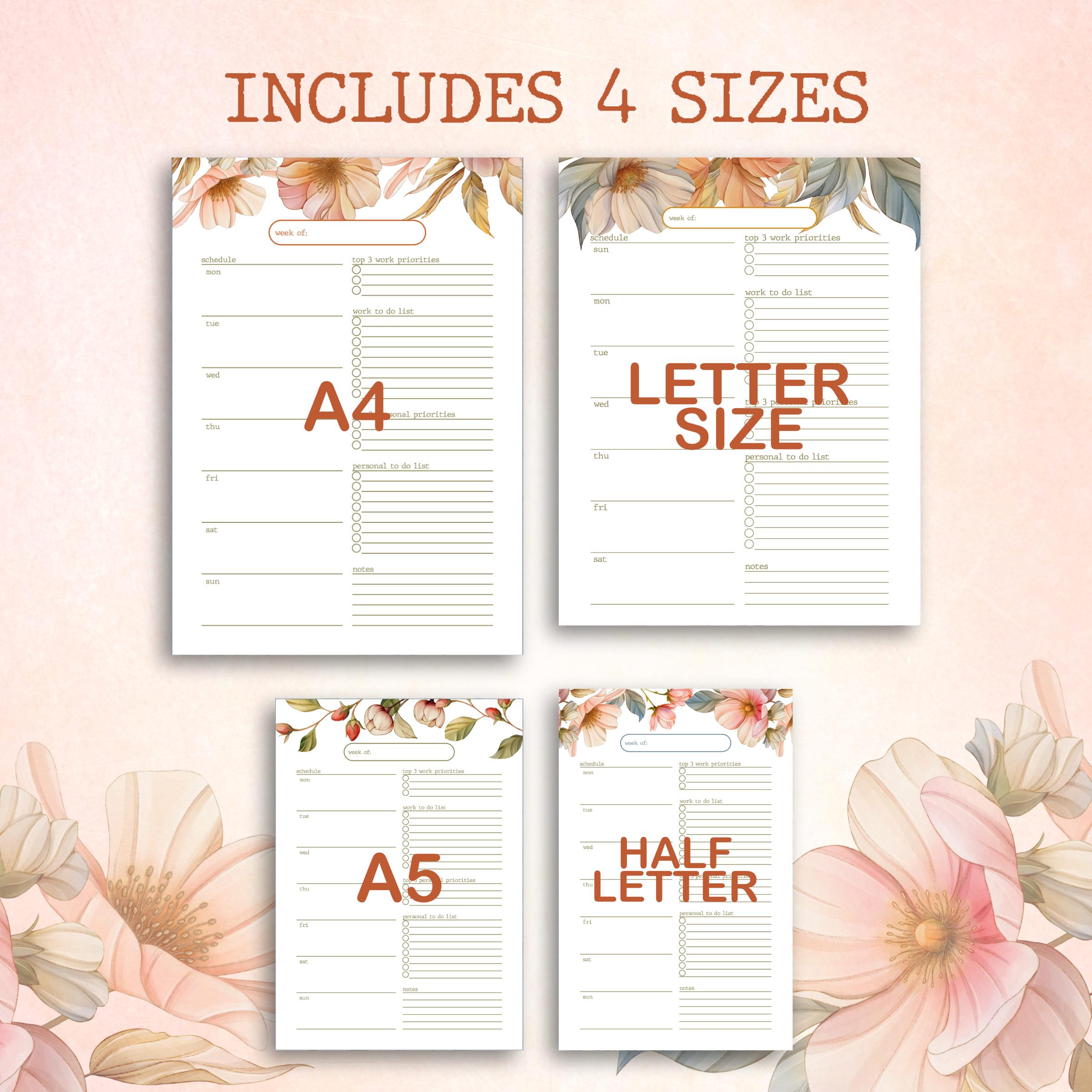 Fillable Weekly Planner Printable: Undated Work Life Schedule (a4/a5 ...