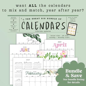 2025 2026 Calendar Bundle | Printable Editable Portrait Monthly ...