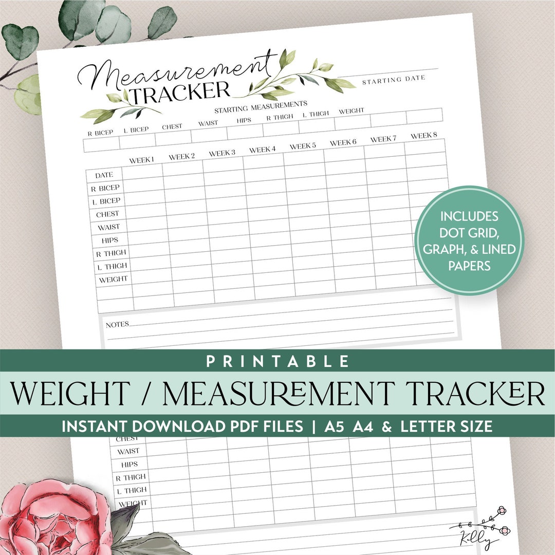 Weight / Measurements Tracker Printable Planner Insert Includes in ...