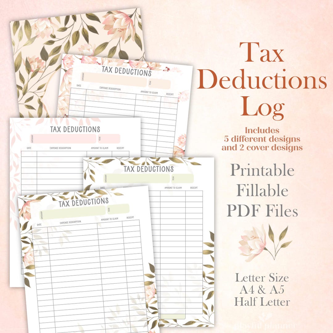 Printable Tax Deduction Log Fillable PDF Receipts Log Expenses Account ...