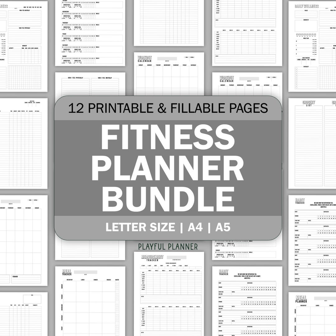 Self Care Fitness Wellness Goal Planner Bundle Printable Inserts ...
