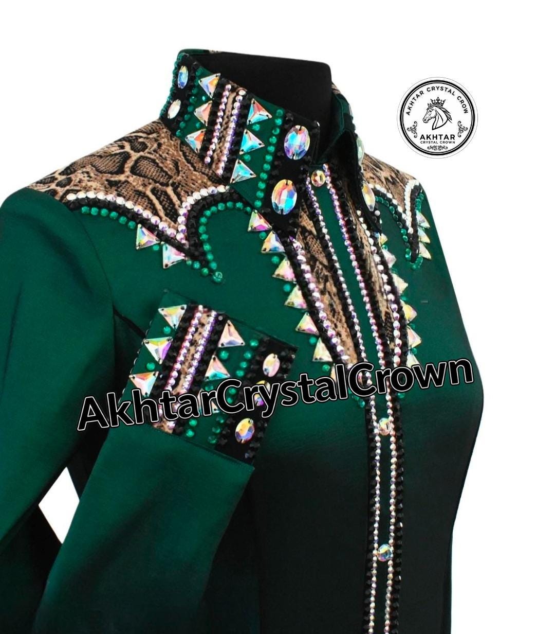 Emerald Green Western Show Shirt Bling Equestrian Riding Top ...