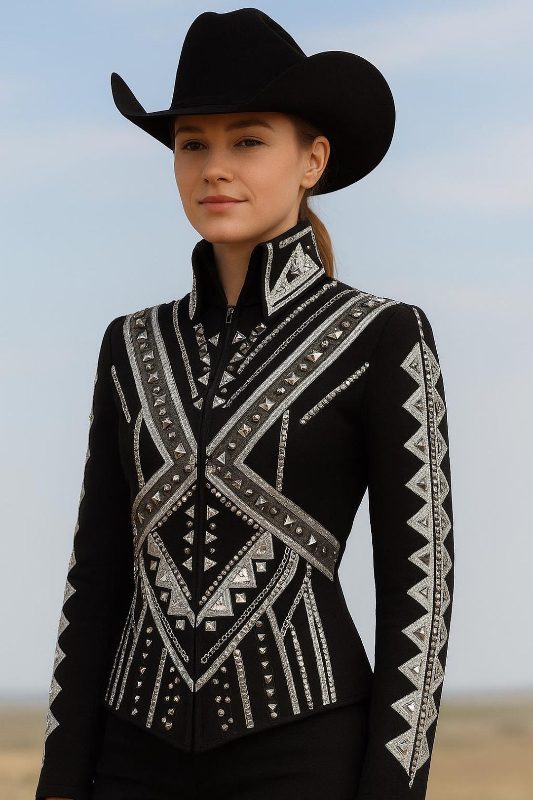 Black Silver Western Showmanship Jacket – Handmade Crystal Rhinestone ...