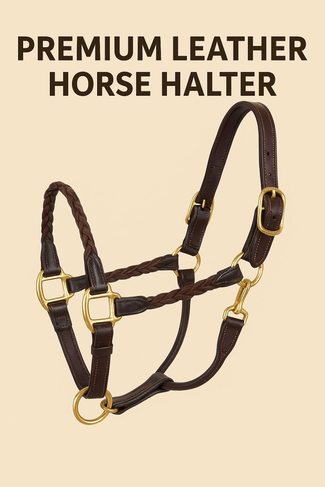 Handcrafted Braided Brown Leather Horse Halter Brass Hardware Padded ...