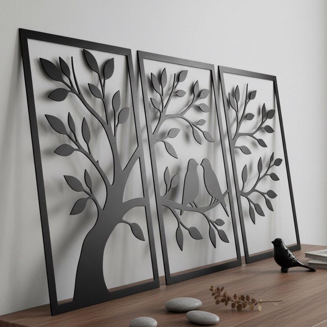 Tree Bird 3 Panel Wall Decor,metal Nature Tree Wall Art,3 Piece Love ...