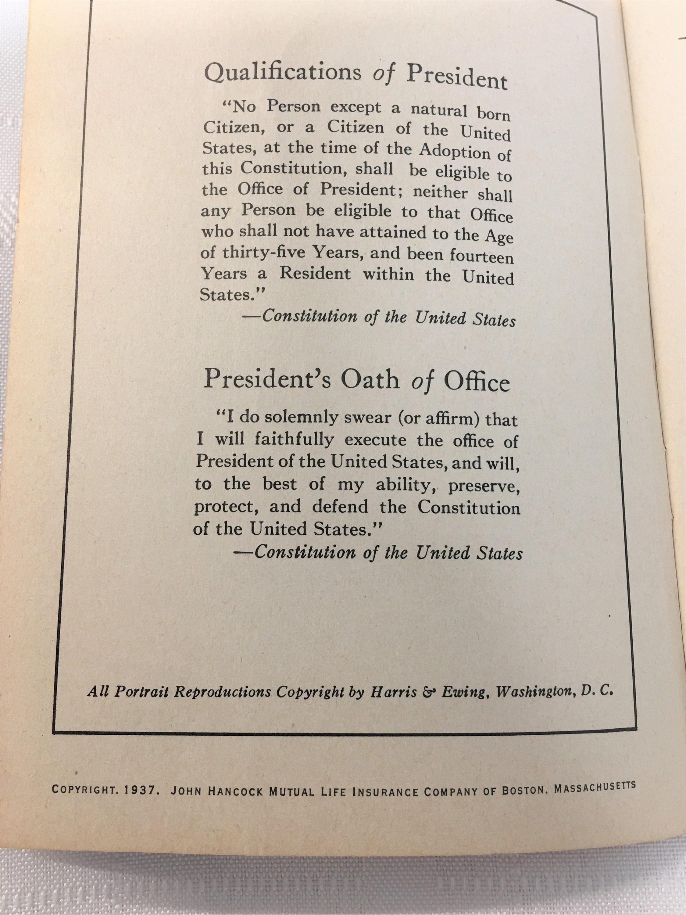 US PRESIDENTS BOOK Vintage John Hancock History Booklet Presidents of ...