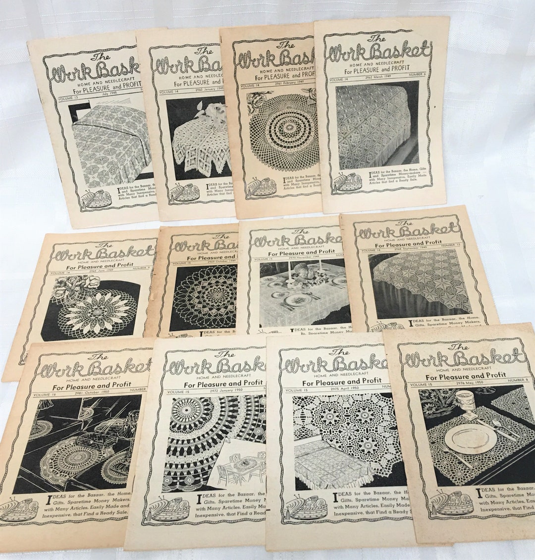 Vintage Needlecraft Magazine LOT 12 WORKBASKET 1940's Crochet Knitting ...