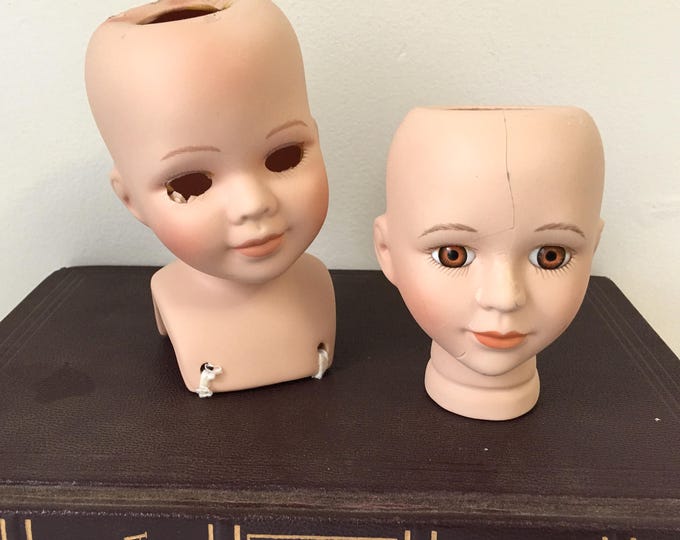 Vintage Porcelain DOLL HEAD SET No Eyes Cracked Face Shoulder Plate ...