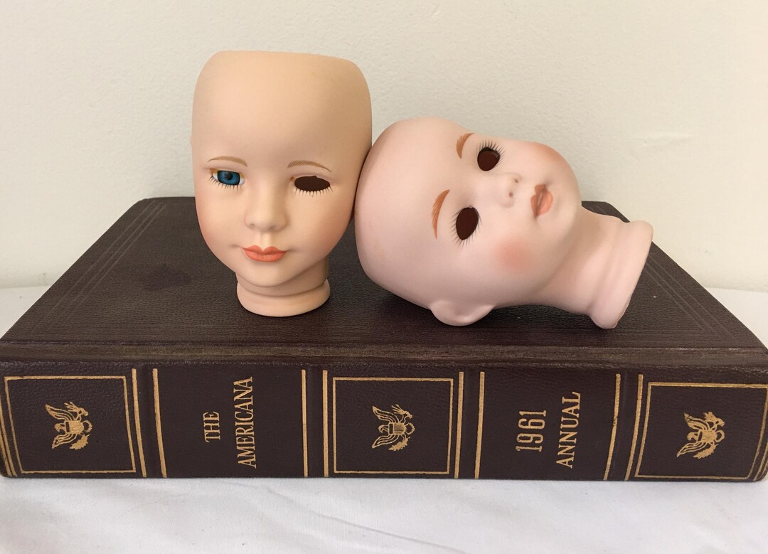 Vintage Porcelain DOLL HEAD SET One Eye No Eyes Creepy Doll Part Head ...