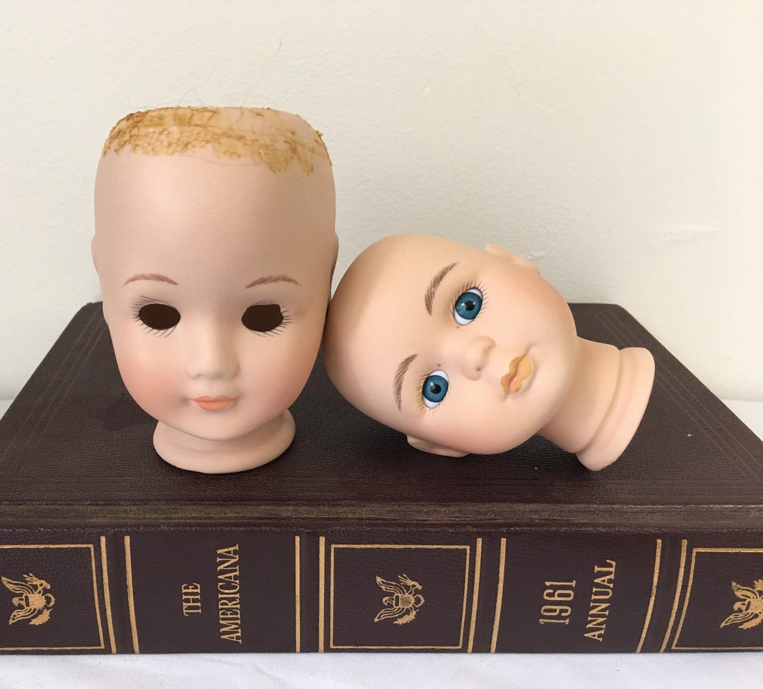 Vintage Porcelain DOLL HEAD SET No Eyes Blue Eyes Creepy Doll Part Head ...