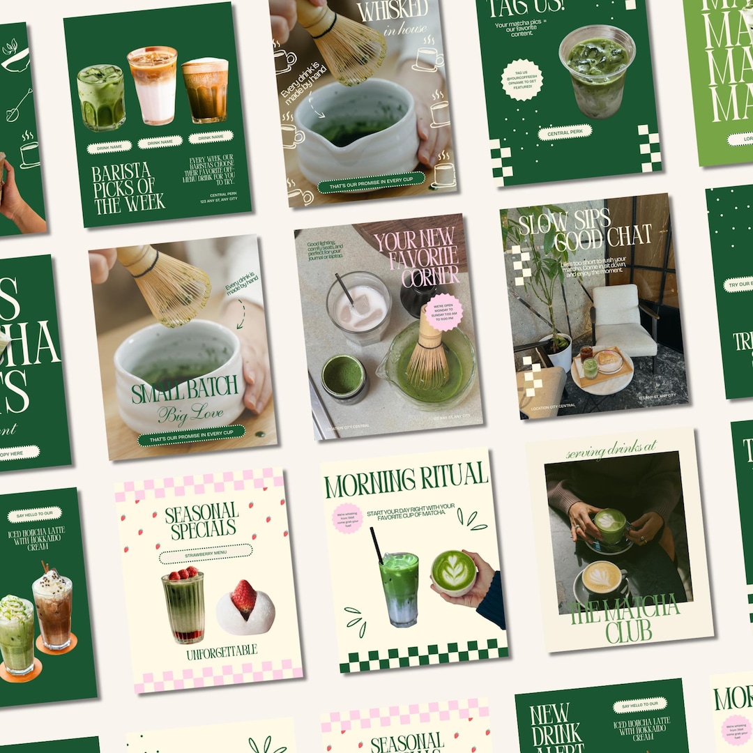 Matcha Cafe Mockups, Matcha Cafe Branding Kit, Coffee Cafe Tea Canva ...