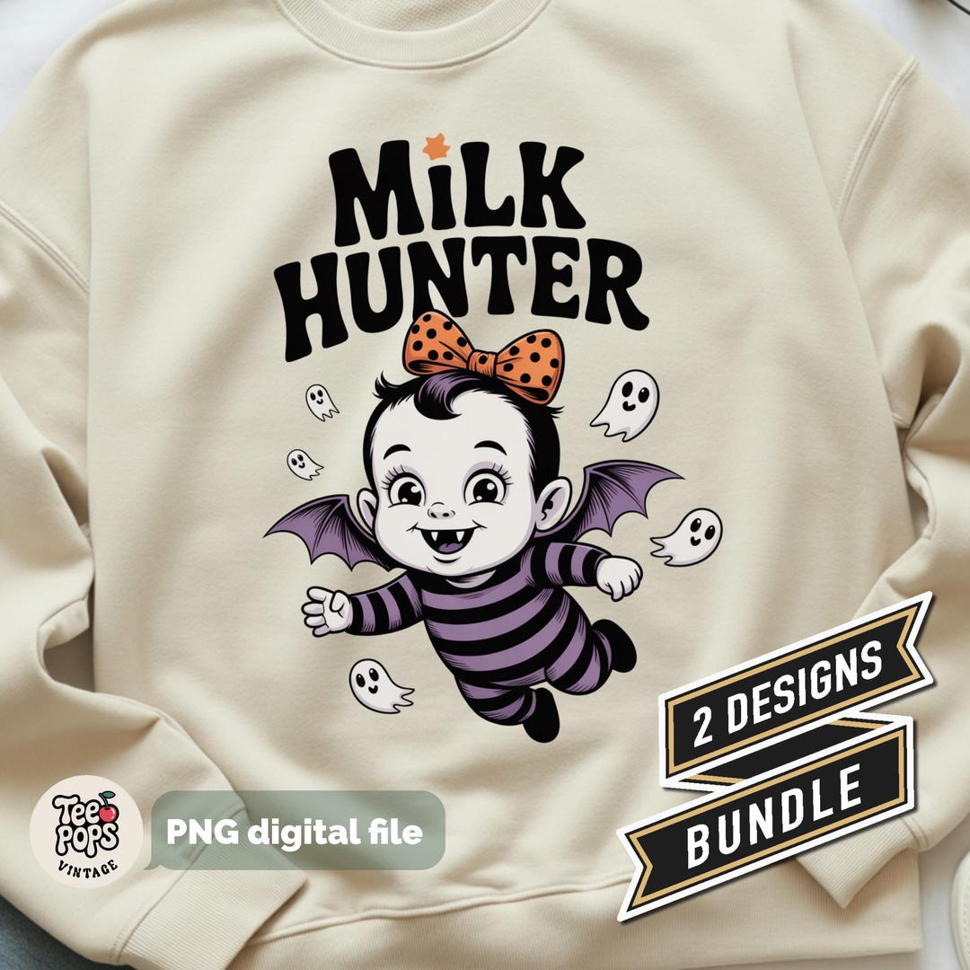 Baby Vampire Halloween Clipart: Milk Hunter PNG Bundle (digital ...