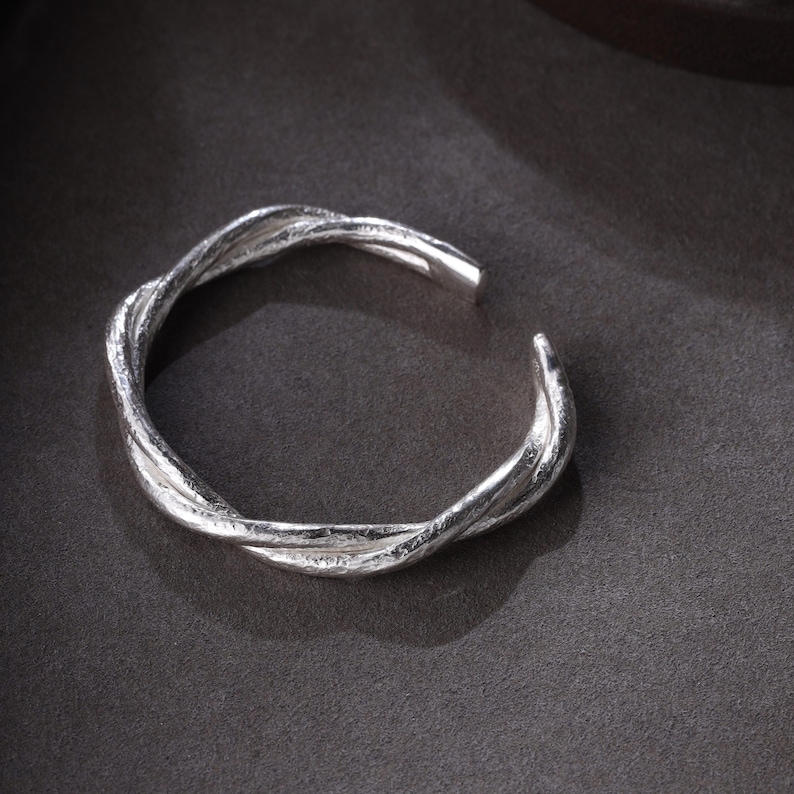 Handmade 999 Pure Silver Twisted Braid Cuff Bracelet | Solid Sterling ...