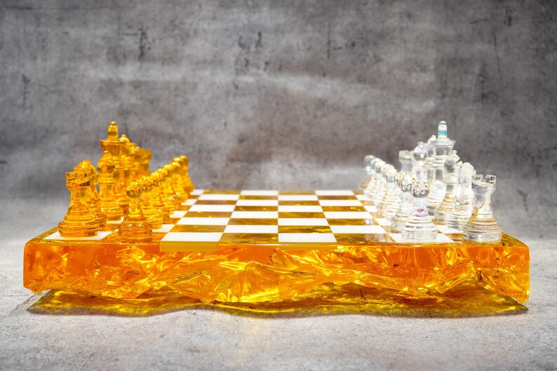 Golden Crystal Resin Chess Set: Handmade Luxury Modern for Chess Lovers ...