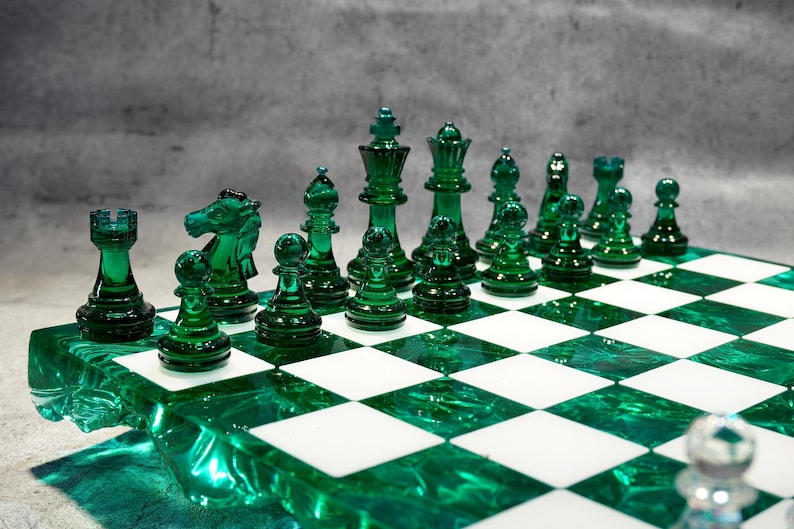 Handmade Dark Green Resin - Personalized Chess Set: Luxury Board Game ...