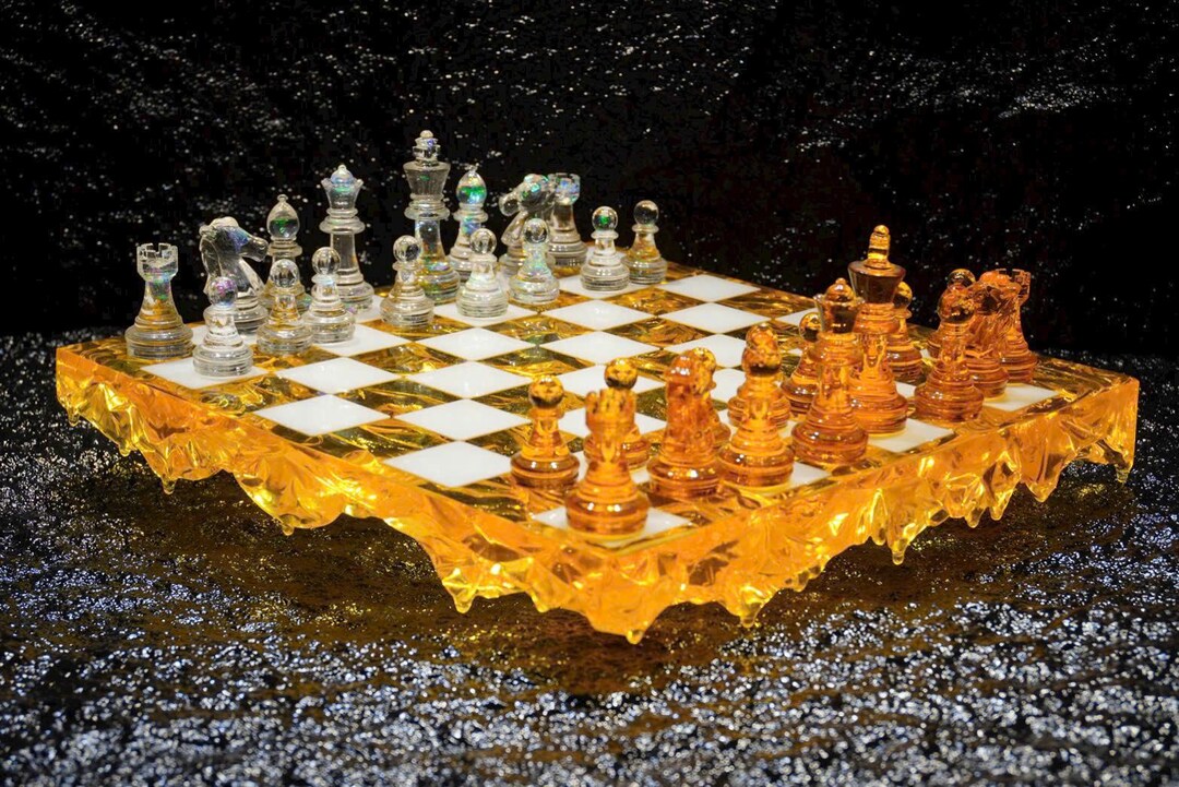 Golden Crystal Resin Chess Set: Handmade Luxury Modern for Chess Lovers ...