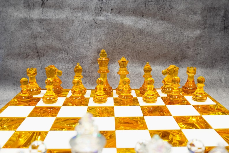 Golden Crystal Resin Chess Set: Handmade Luxury Modern for Chess Lovers ...