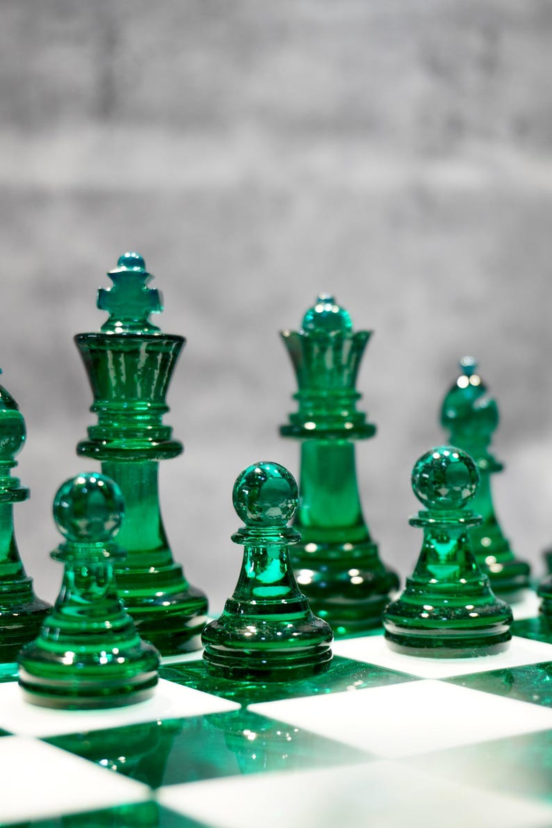 Handmade Dark Green Resin - Personalized Chess Set: Luxury Board Game ...