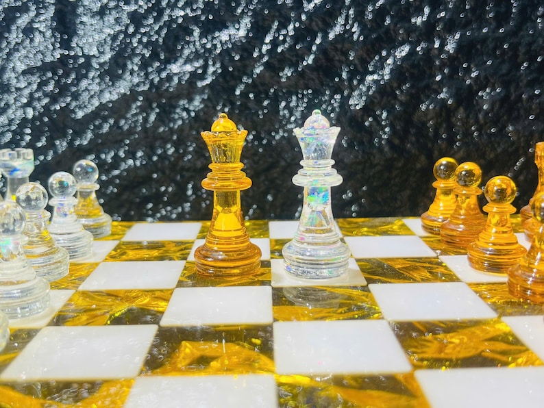 Golden Crystal Resin Chess Set: Handmade Luxury Modern for Chess Lovers ...