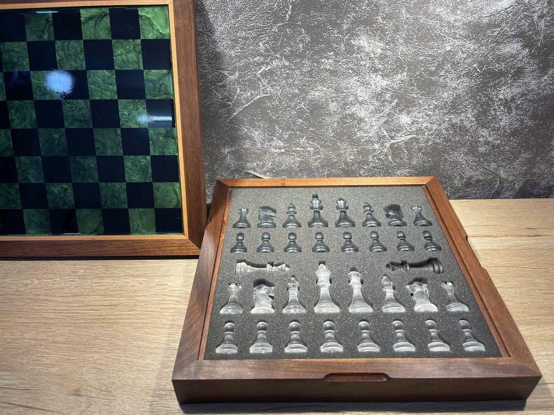Handcrafted Epoxy Resin Chess Set: Walnut Wood Frame, Custom Engraving ...