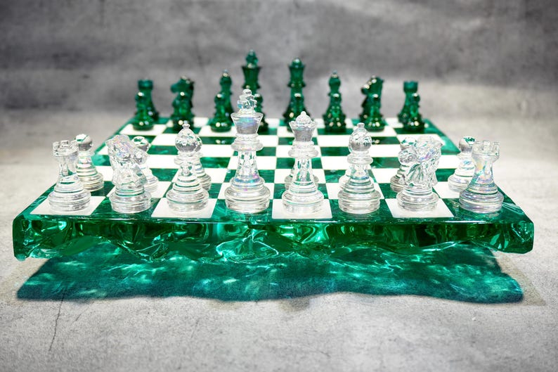 Handmade Dark Green Resin - Personalized Chess Set: Luxury Board Game ...