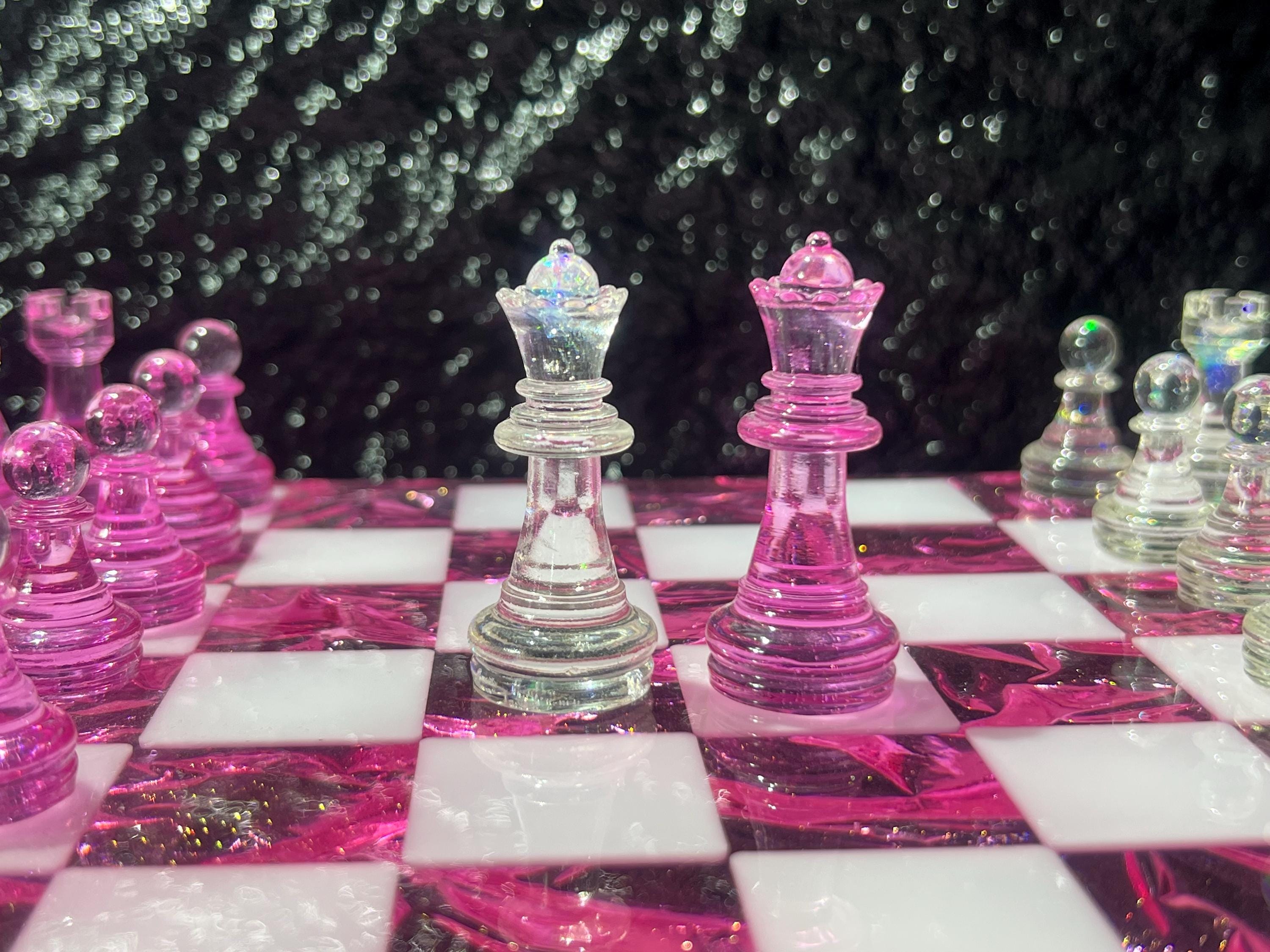 Rose Crystal Resin Chess Set: Handmade Luxury Home Decor , Unique ...