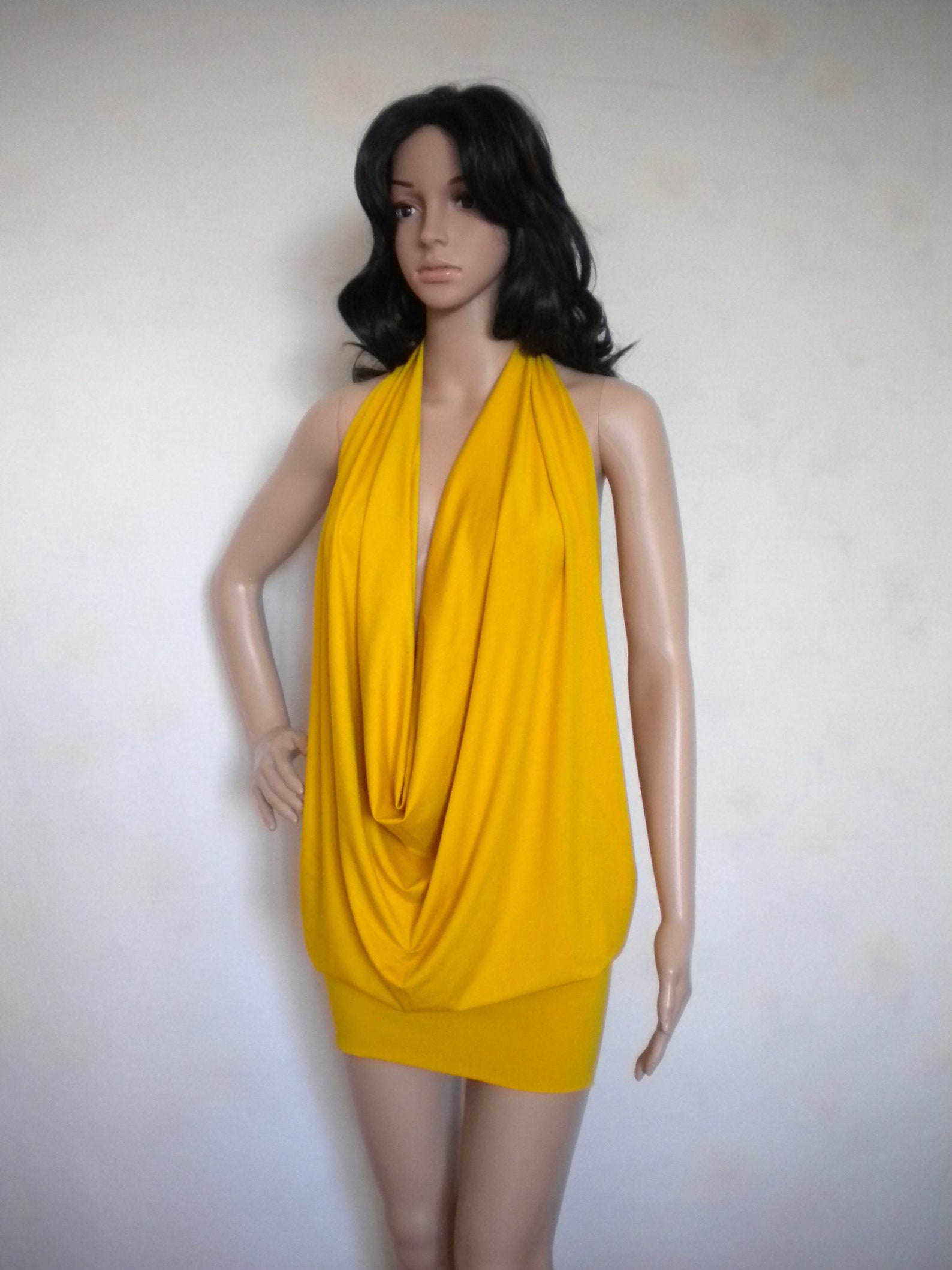 Backless Drape Halter Top, Sexy Mini Dress, Prom Evening Party Dress ...