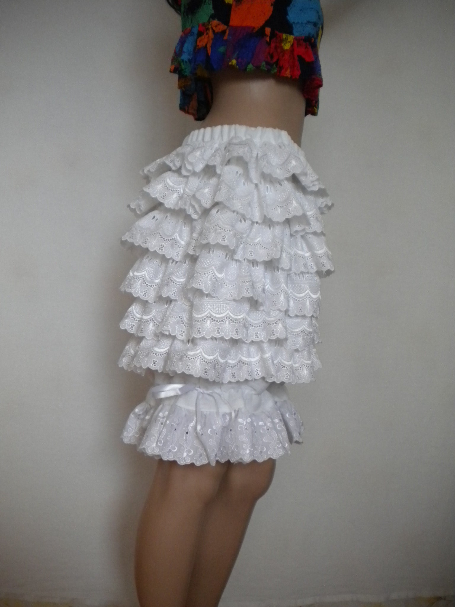 Ruffle Shorts Bloomers, White Linen/cotton Frilly Lace Pant, Victorian ...
