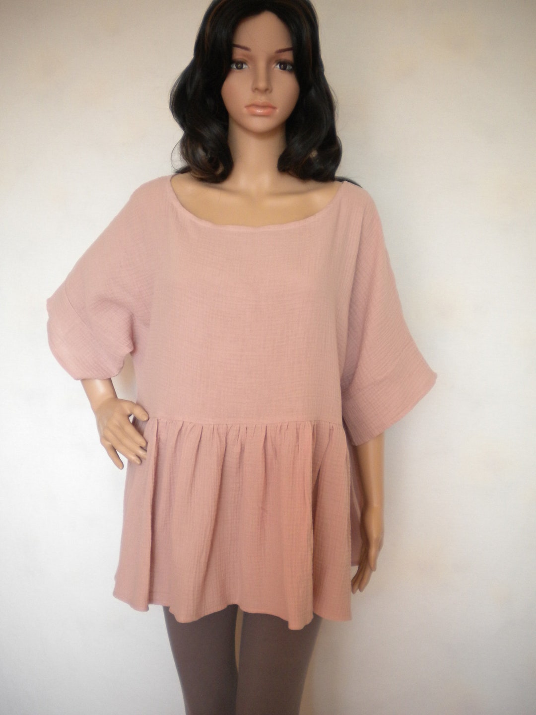 Lockeres Gaze Top, Rüschen Musselin Tunika, Boho Baumwoll Shirt, 1/2 ...