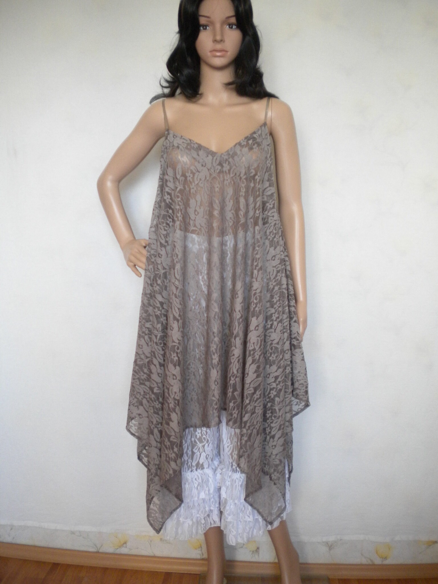 Asymmetrical Lace Sheer Dress See Through Flare Cami Tank - Etsy