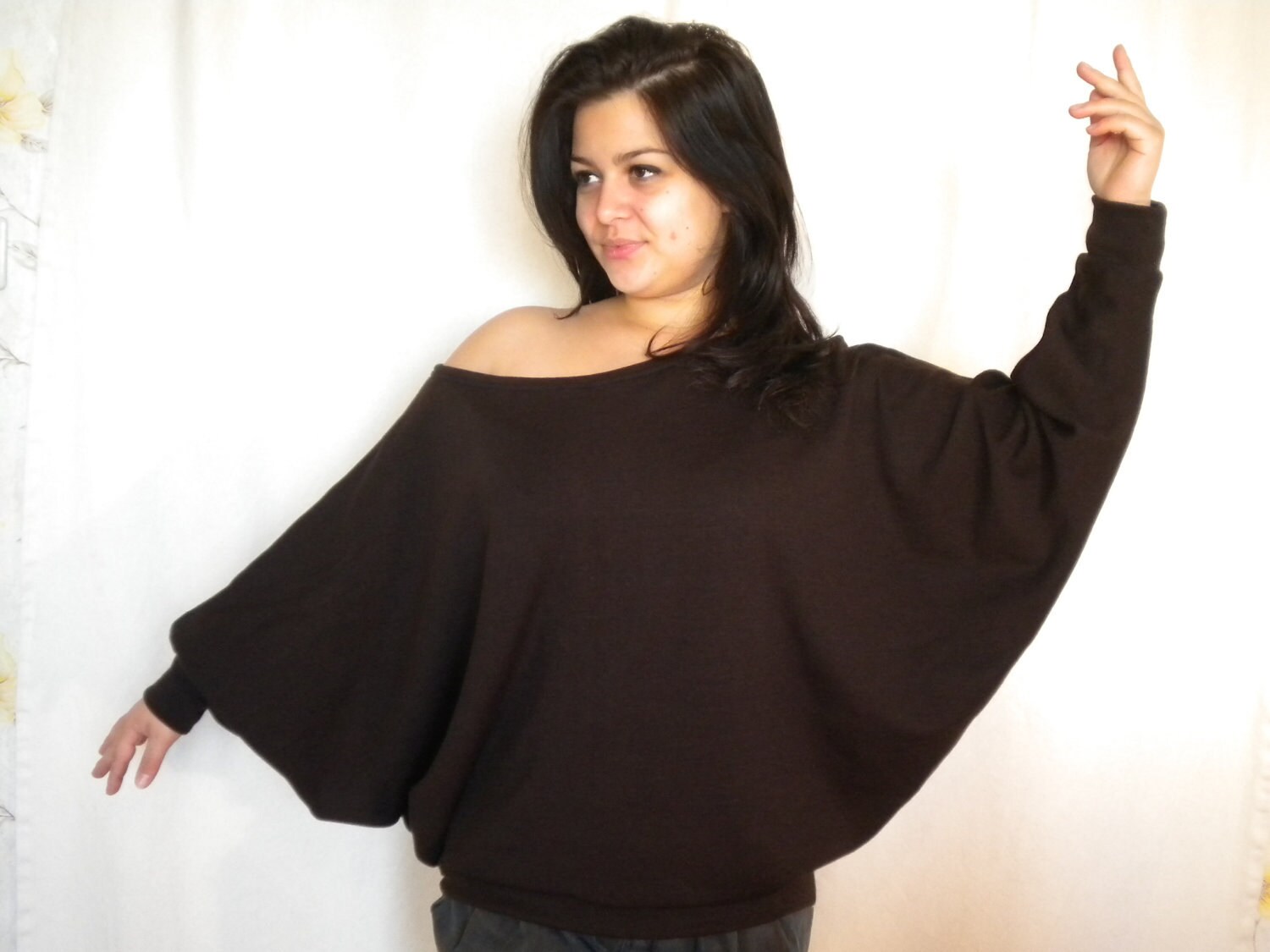 Plus Size Off Shoulder Sweater Batwing Long Sleeve Top Oversized