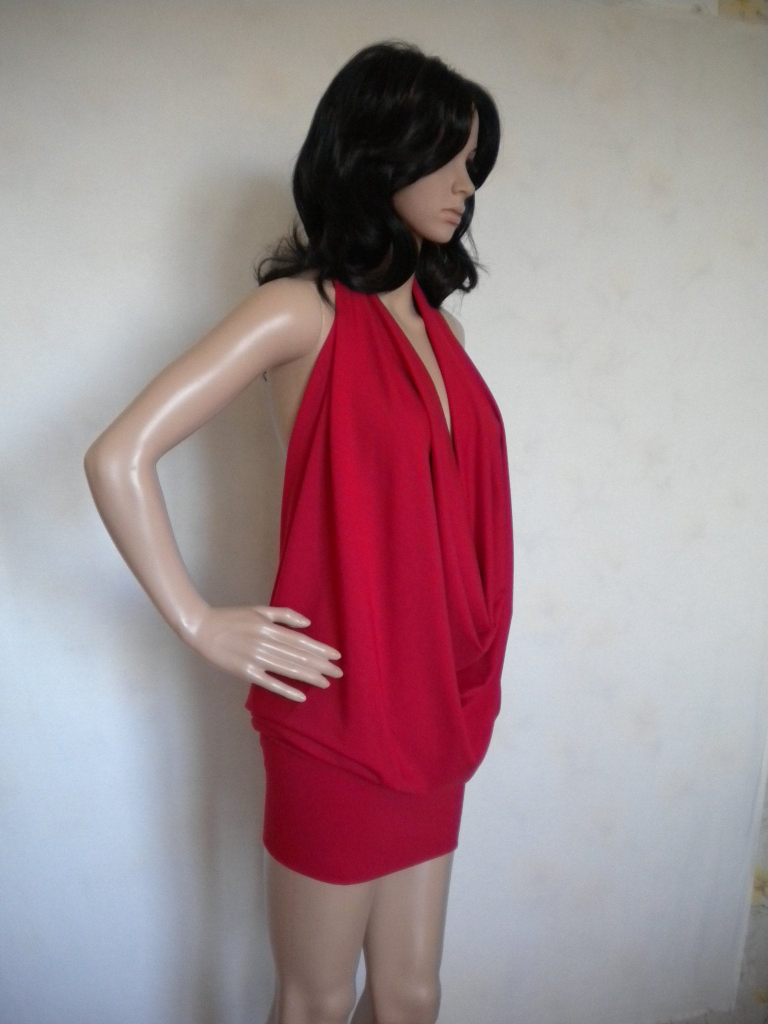 Backless Drape Halter Top, Sexy Mini Dress, Prom Evening Party Dress ...