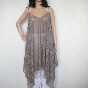 Asymmetrical Lace Sheer Dress, See Through Flare Cami Tank, Maxi Loose ...