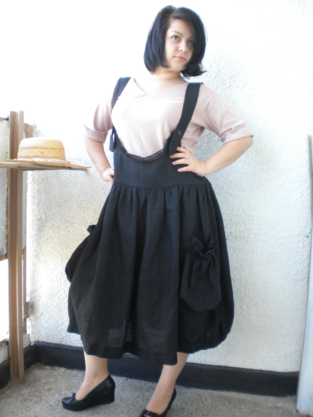 Linen Pinafore Dress, Boho Lagenlook Jumper, Loose Fitting Pinafore ...