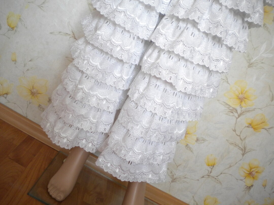 White Lacey Ruffle Pant Bloomers, Loose Boho Chick Burlesque Steampunk ...