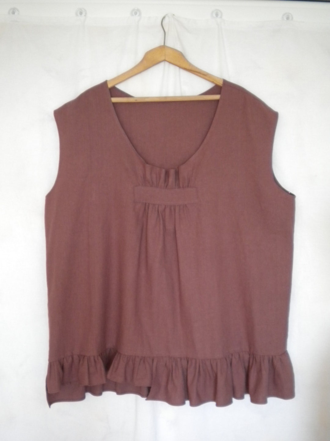 SALE Oversized Linen Tunic, 2X-3X Ruffle Linen Top, Sleeveless ...