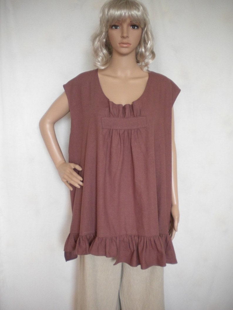 SALE Oversized Linen Tunic 2X-3X Ruffle Linen Top Sleeveless - Etsy